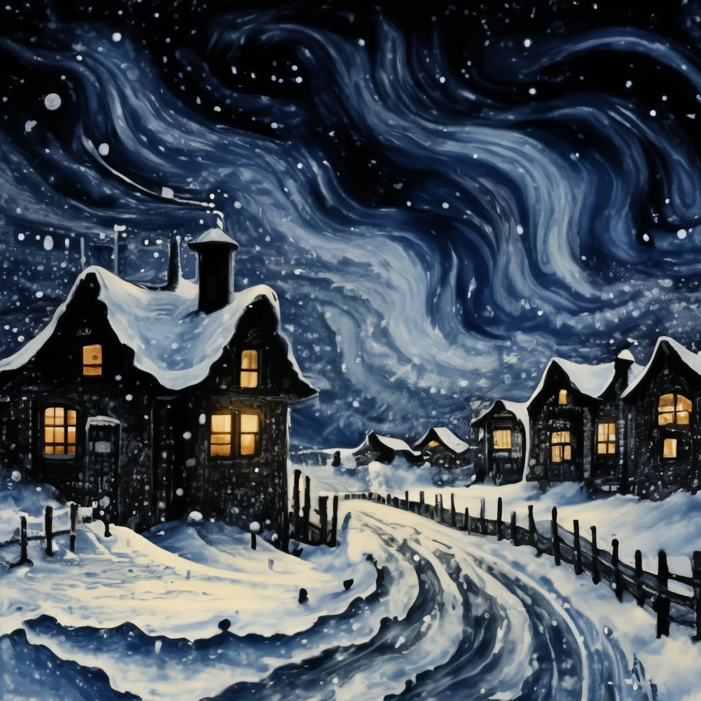 "Blizzard, night, watercolor, ink, surrealism, detailed drawing ...