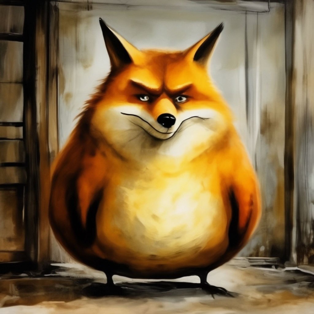 "Stupid fox, fat, surprised, alarmed, chicken, watercolor, sloppy ...