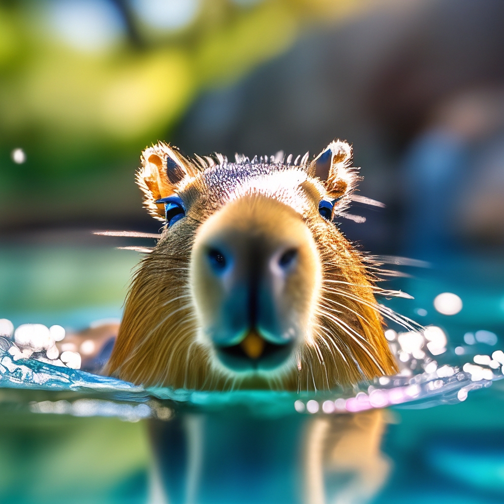"Capybara dives into the pool, aesthetically pleasing, beautiful ...