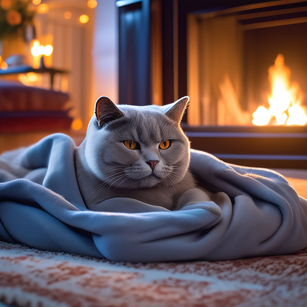 "How is he there, alone smoky British cat curled up near the fireplace ...