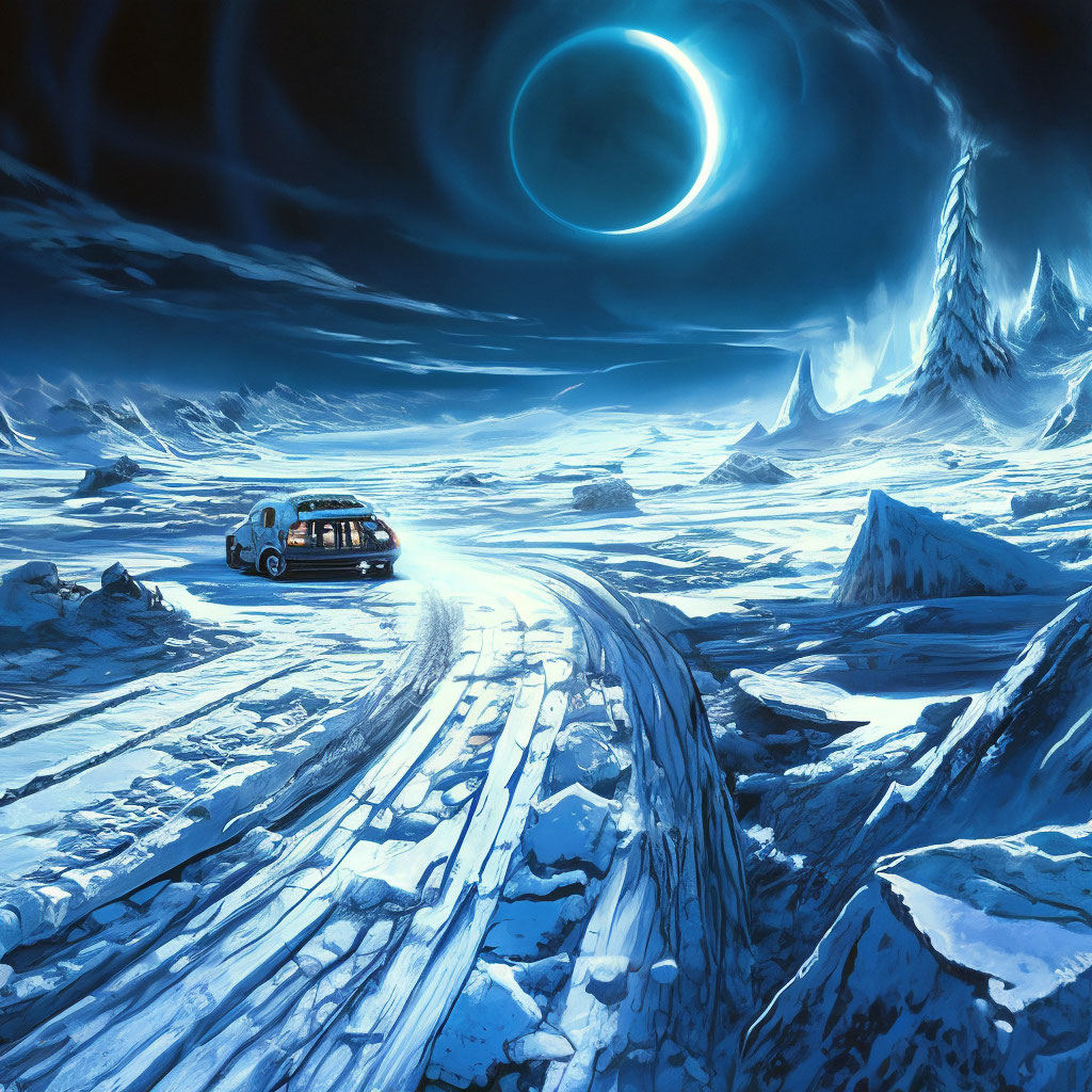 "Ice drive.Horror, epic, fabulous, ISO 100, hyperrealism ...