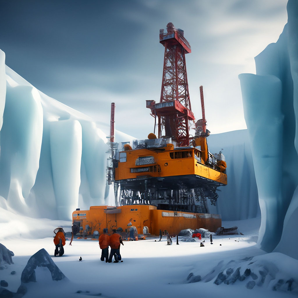 "Drilling rig at the station, Antarctica, surrounded by an ice wall ...