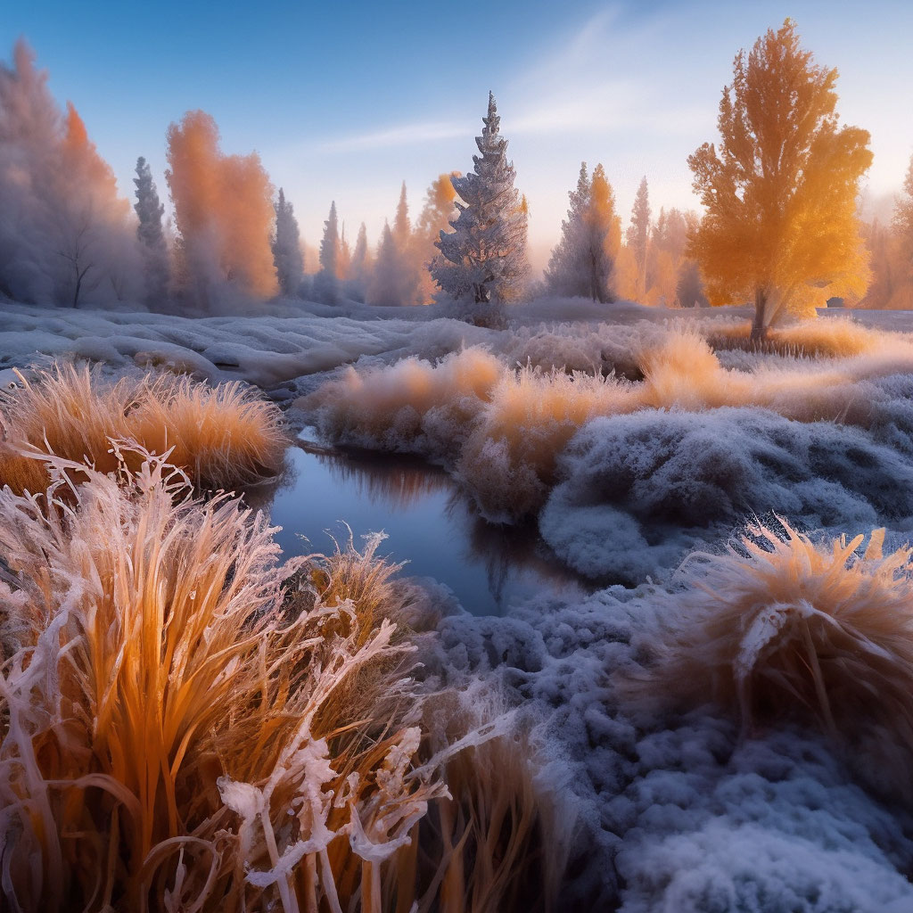"Nature of the north, landscape, trees and bushes, elves, frost, blades ...