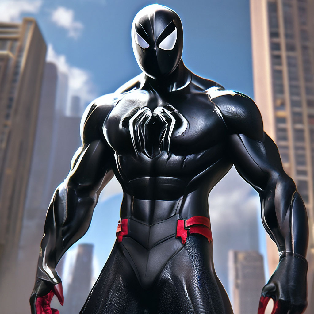 "Spider-Man in black is a bodybuilder, realistic, beautiful ...