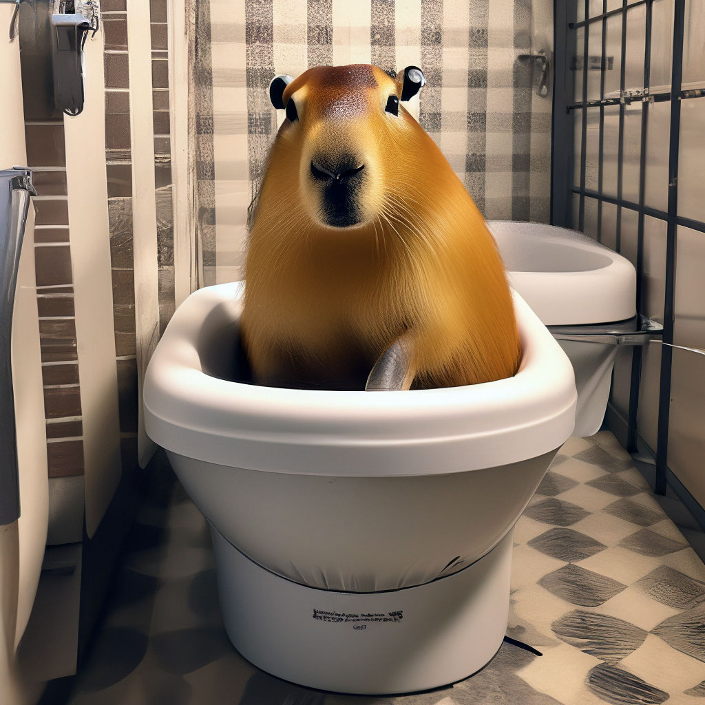 "Capybara skibidi toilet in prison" — image created in Shedevrum