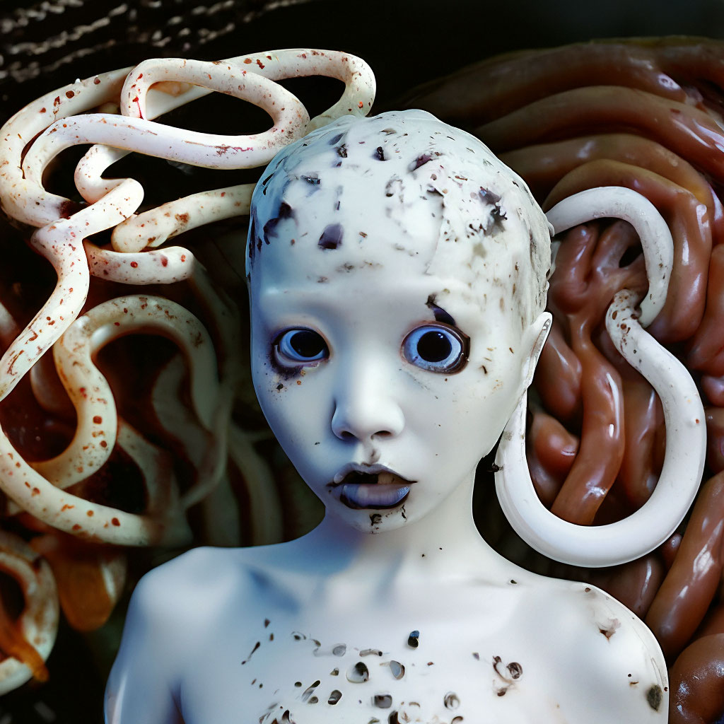 "Collage mutated 3d, scary nasty zoontropy hybrid slimy girl+coherent ...
