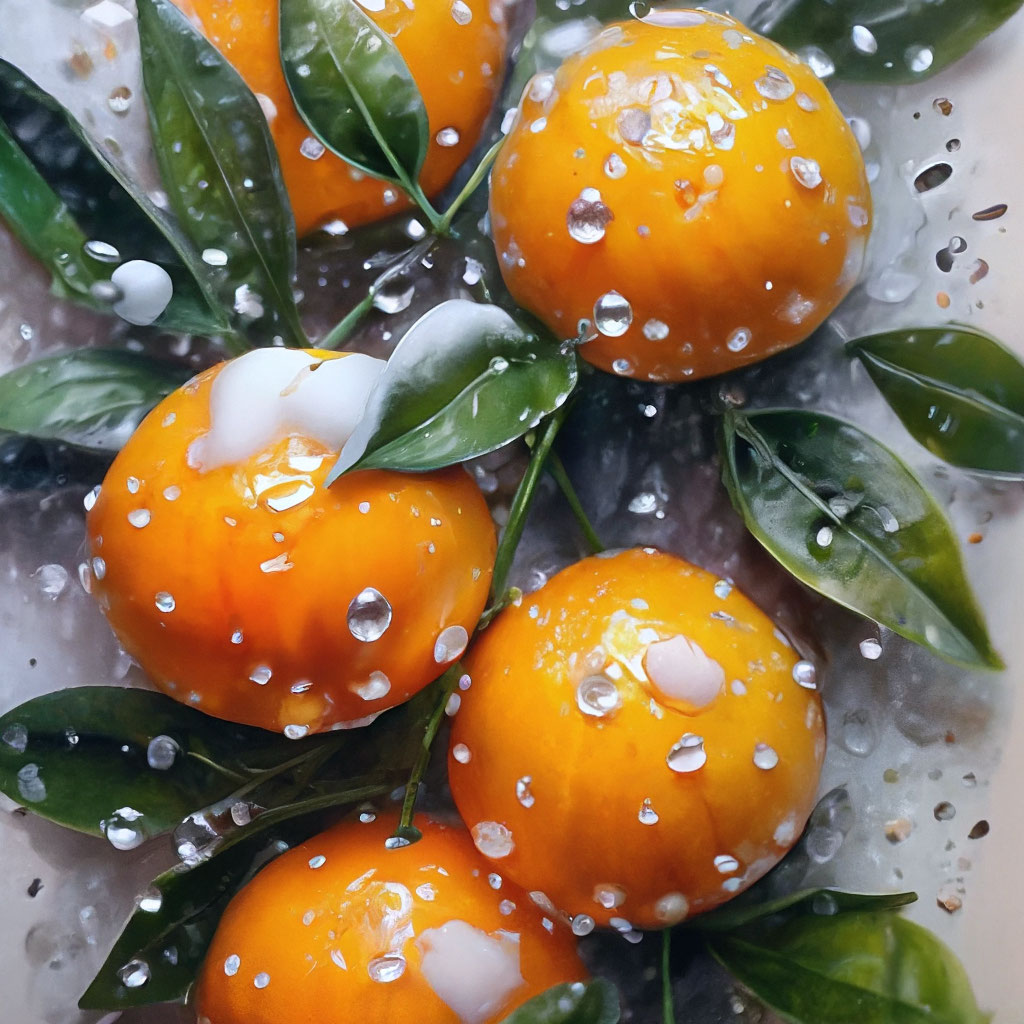 "Surreal sketch of food + hyperrealism, 3D, macro peeled tangerines ...