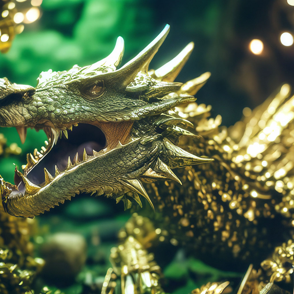 "Unearthly dragon, smaug, scales made of microchips, sparkles, cave ...