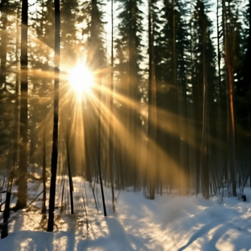 "The light of the sun in the taiga, through the trees. realism" — image ...