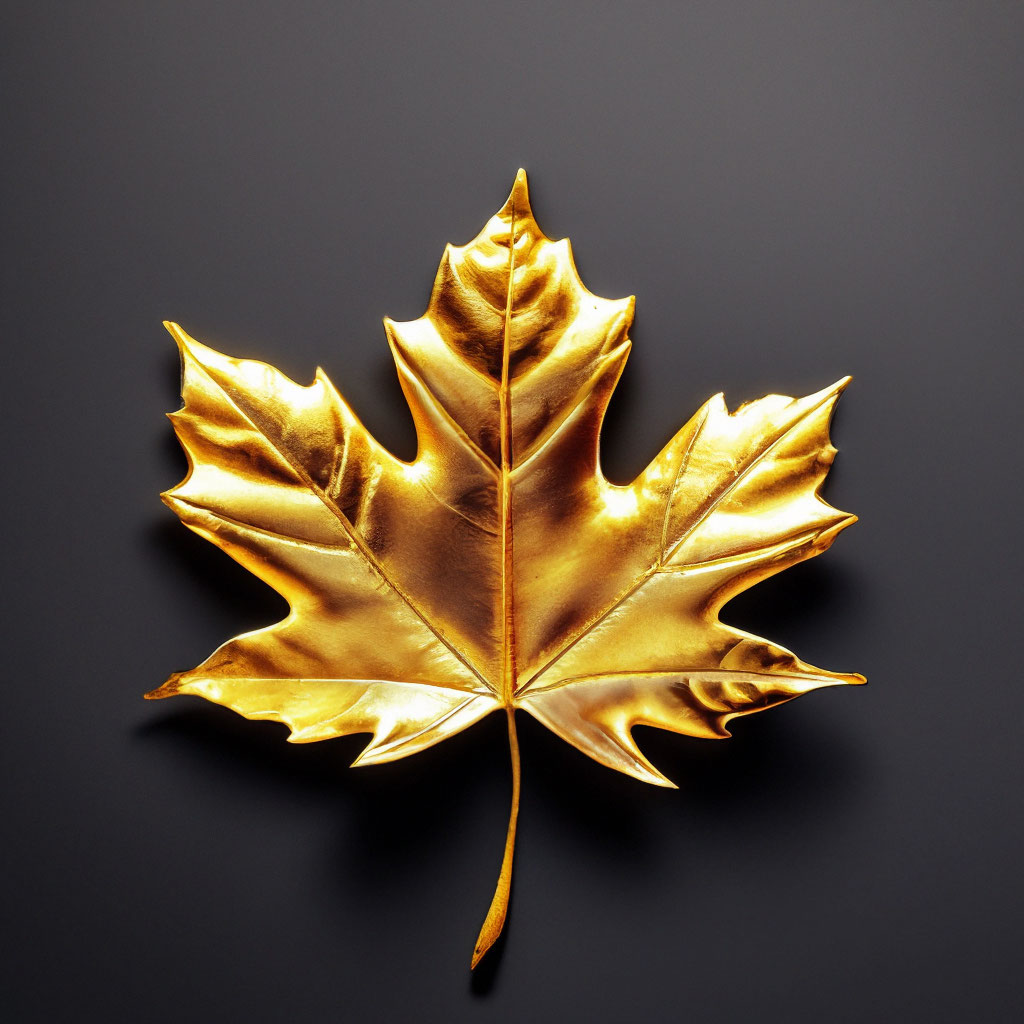 "Shiny golden maple leaf, black background, realistic, professional ...