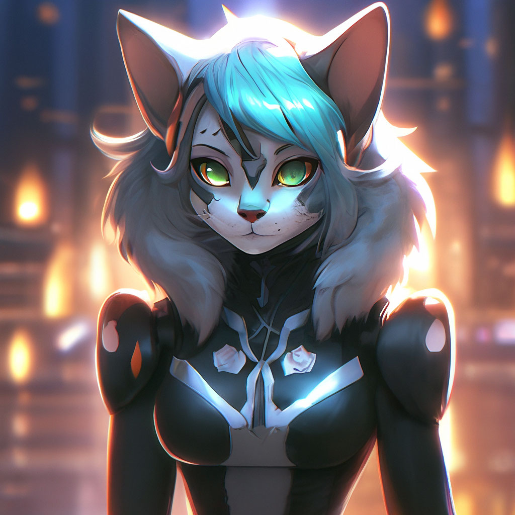 "Humanoid cat + female + furie" — image created in Shedevrum