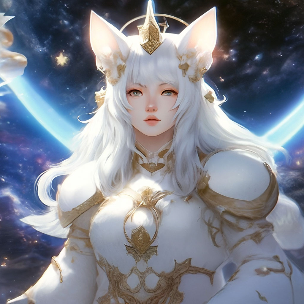 "A huge, divine, white Kitsune rules the galaxy" — image created in ...