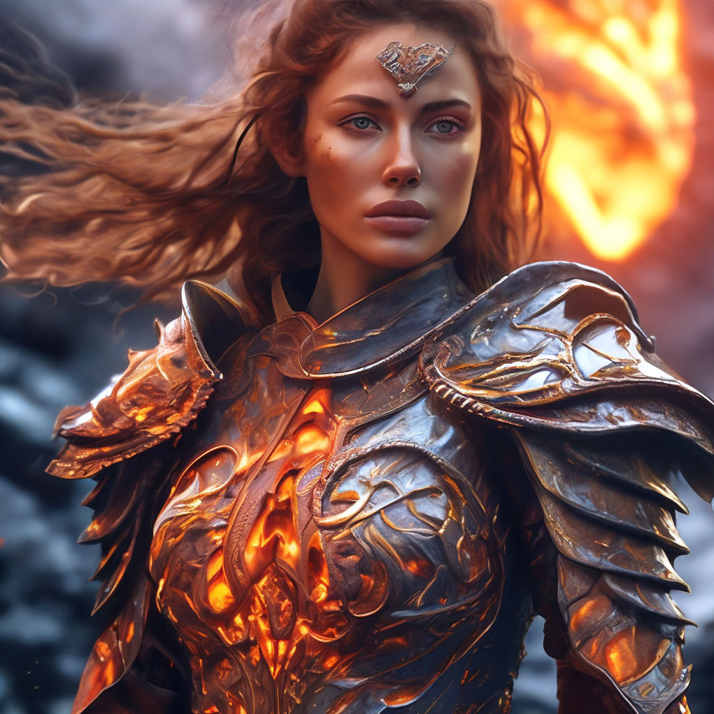 "Woman in lava armor hyperdetalization , mysticism, fantasy, beautiful ...