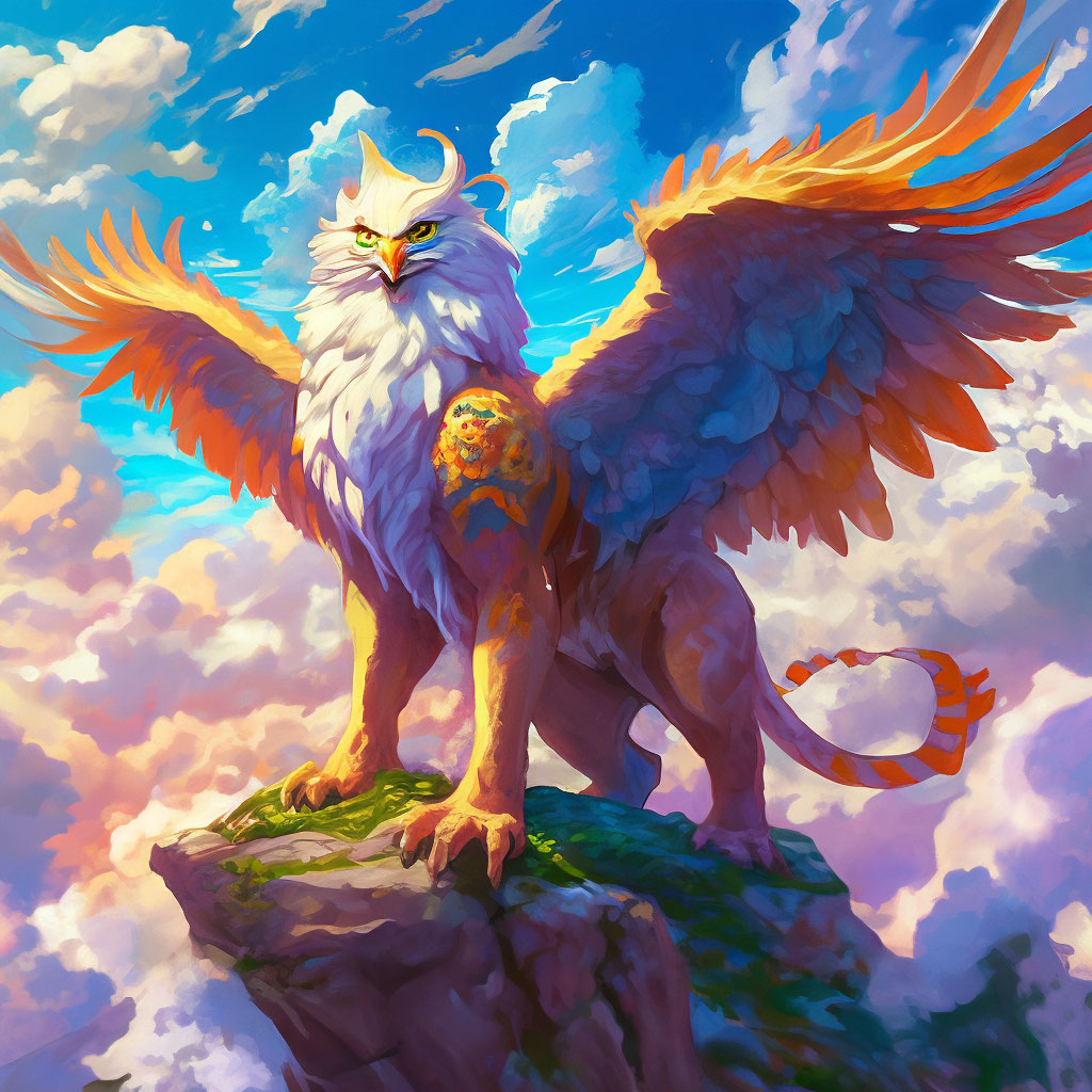 "Fantasy fabulous landscape griffin among the clouds expressively ...