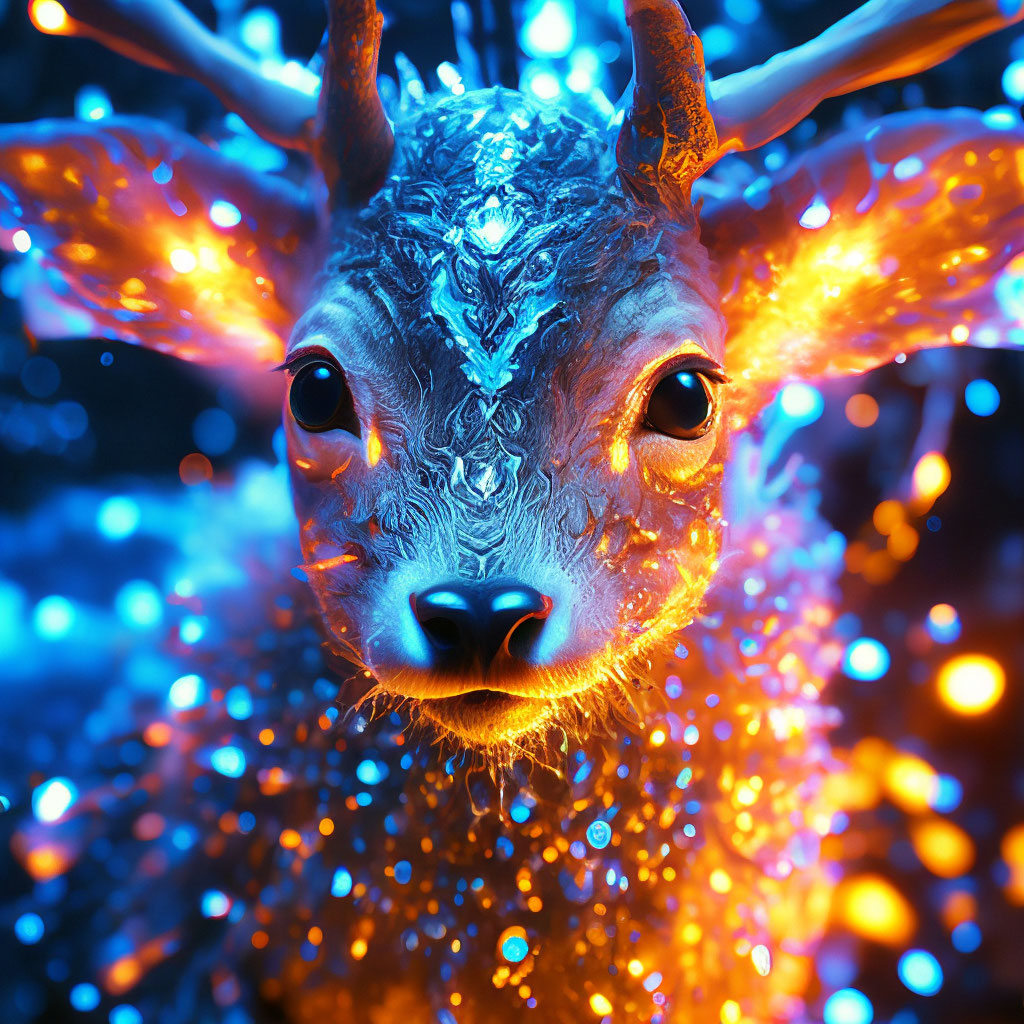 "Fluffy fawn, surrealism, consists of fractals and water, fairy elf ...