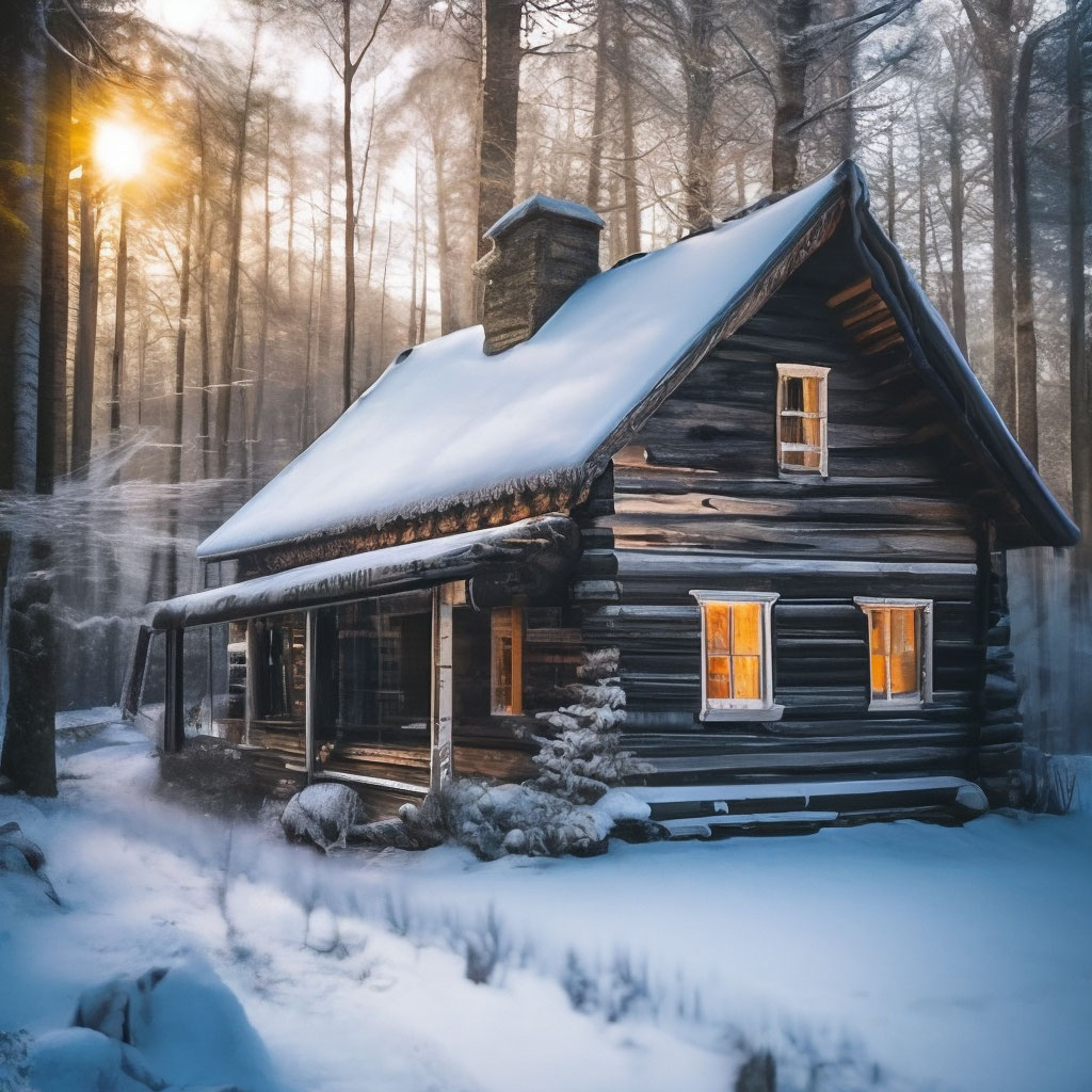 "Old rustic house , winter forest, aesthetically pleasing, beautiful ...