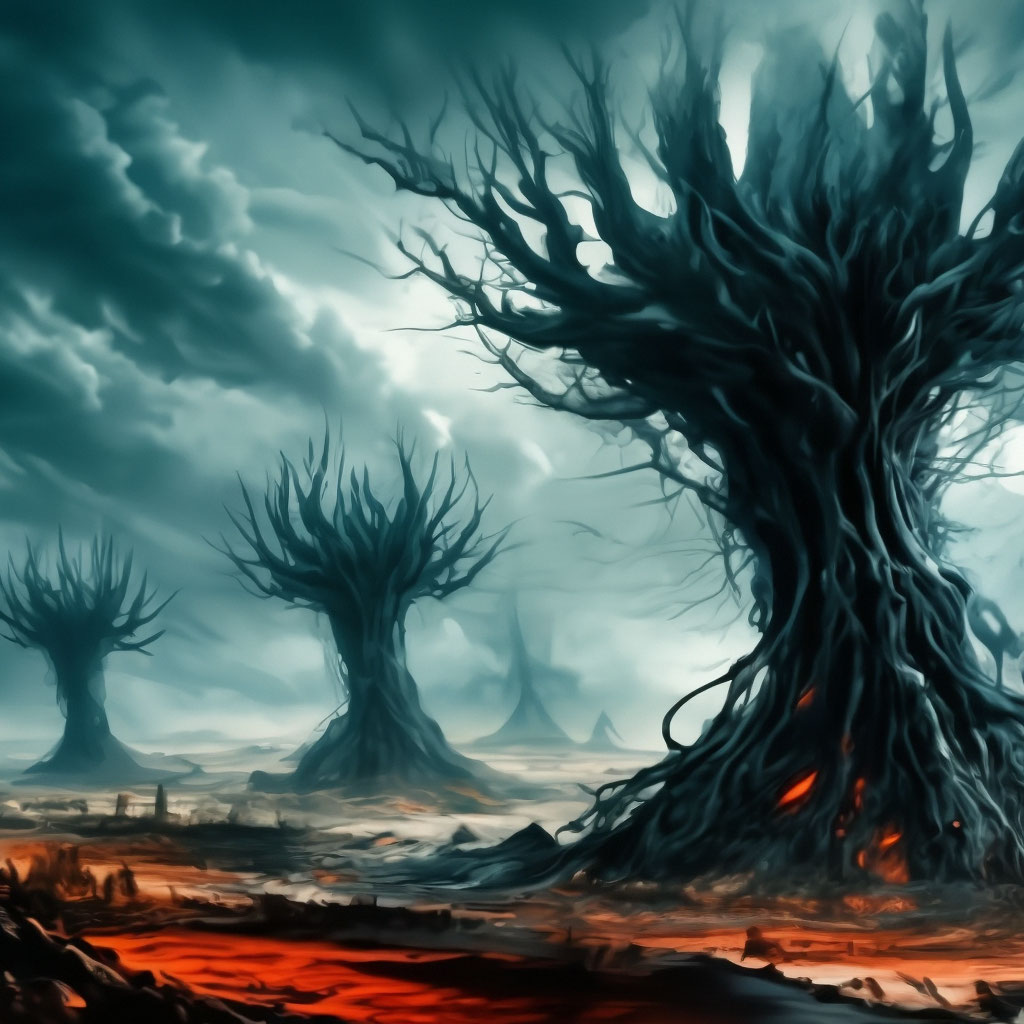"Predatory trees of the planet Ashen. horror, suspense, science fiction ...