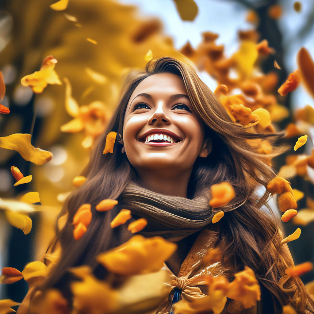 "Autumn mood, beautiful girl. leaf fall. yellow, orange.gold. joy ...