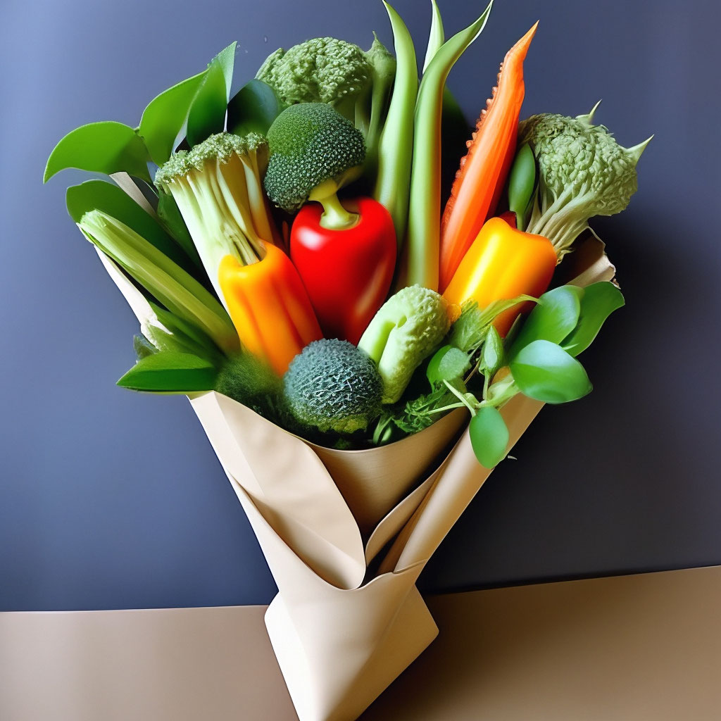 "Vegetables in the form of a bouquet, wrapped in craft paper" — image ...