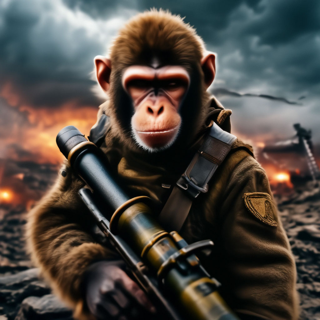 "Monkey with RPG-7" — image created in Shedevrum