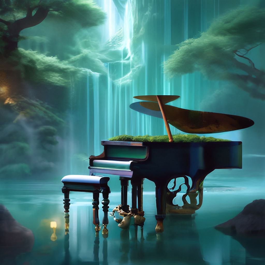 "The quiet sound of a fantastic jade piano, fantasy" — image created in ...