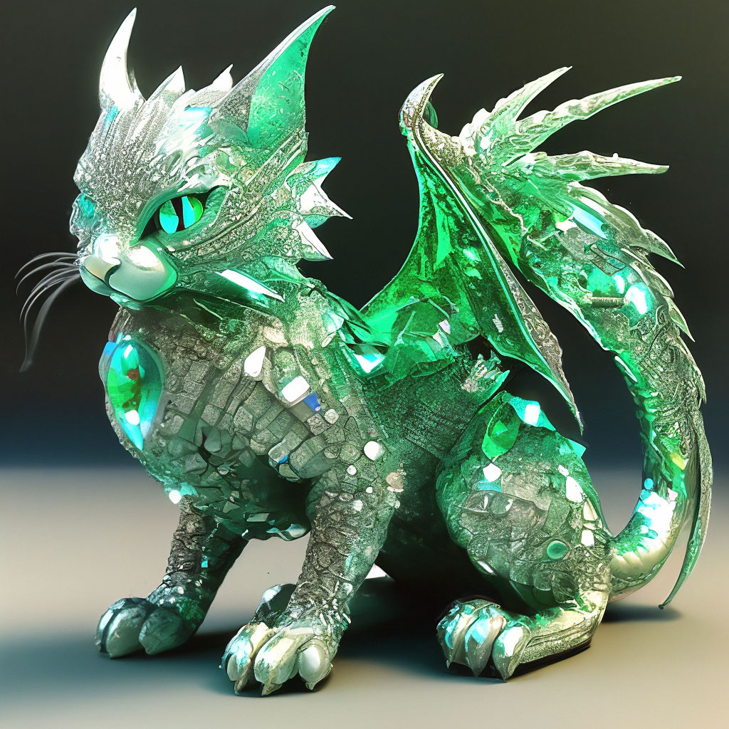 "Hyperrealism beautiful green graphite anthropomorphic dragon cat ...