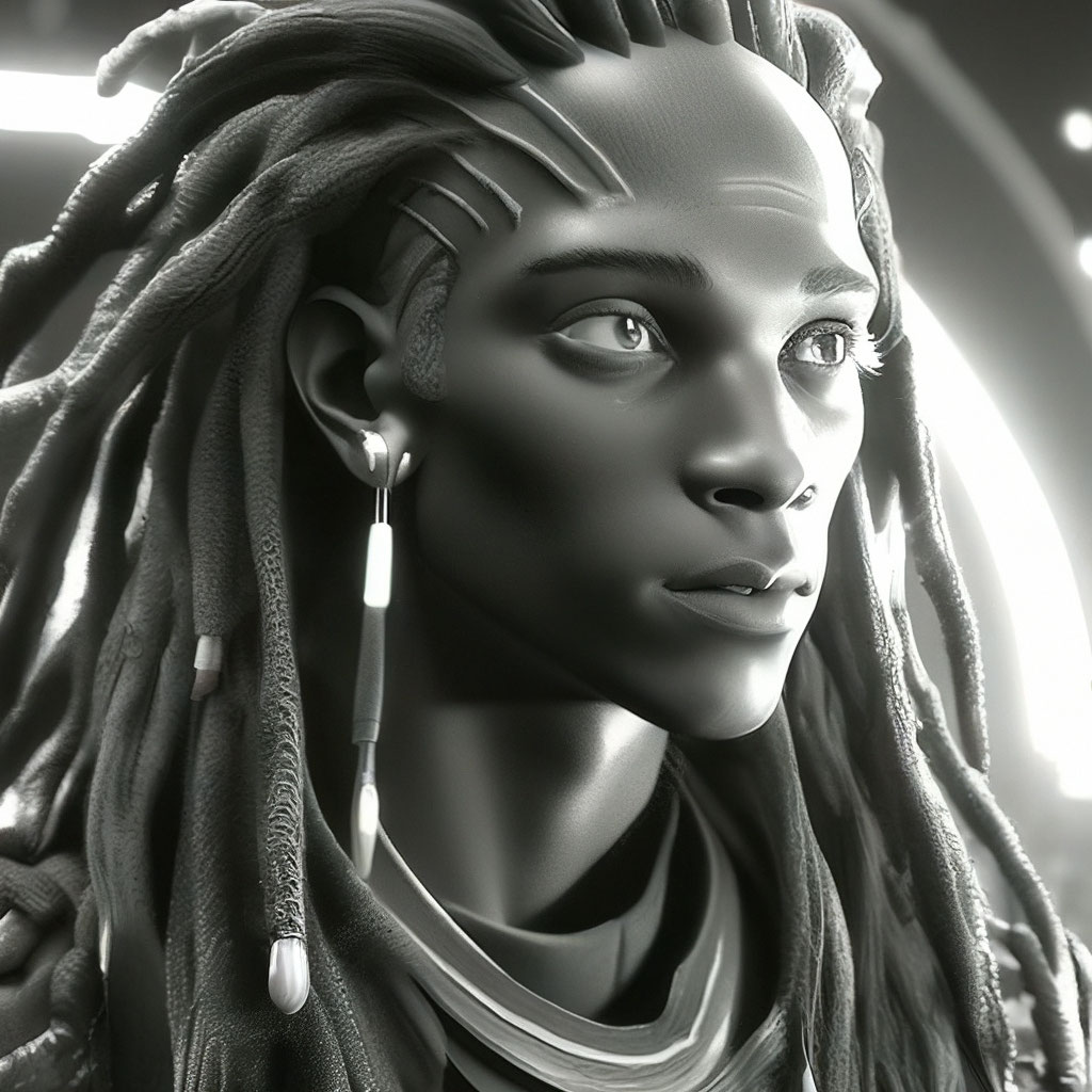 "A magically handsome alien guy with a human face, big eyes, long hair ...