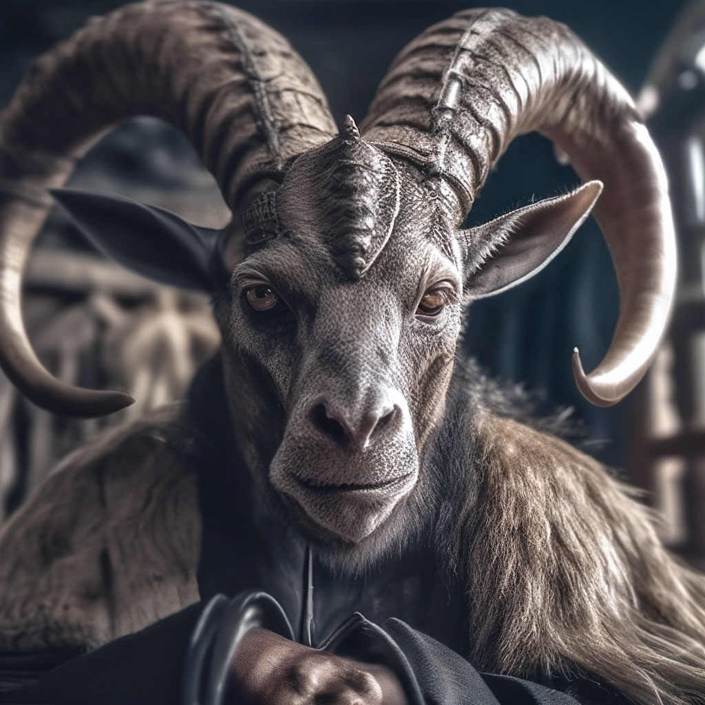 "A man in the image of a scary horned goat, , professional photo, 4k ...