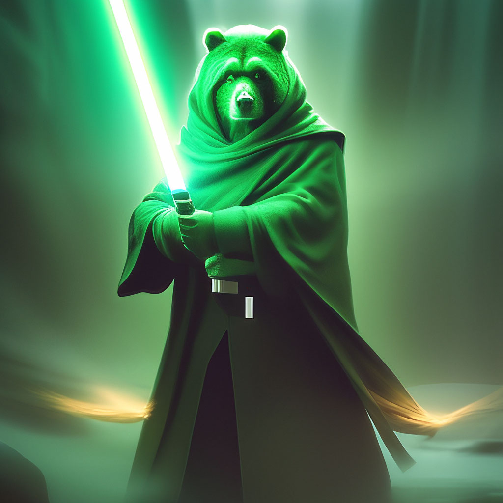 "The green bear jedi" — image created in Shedevrum