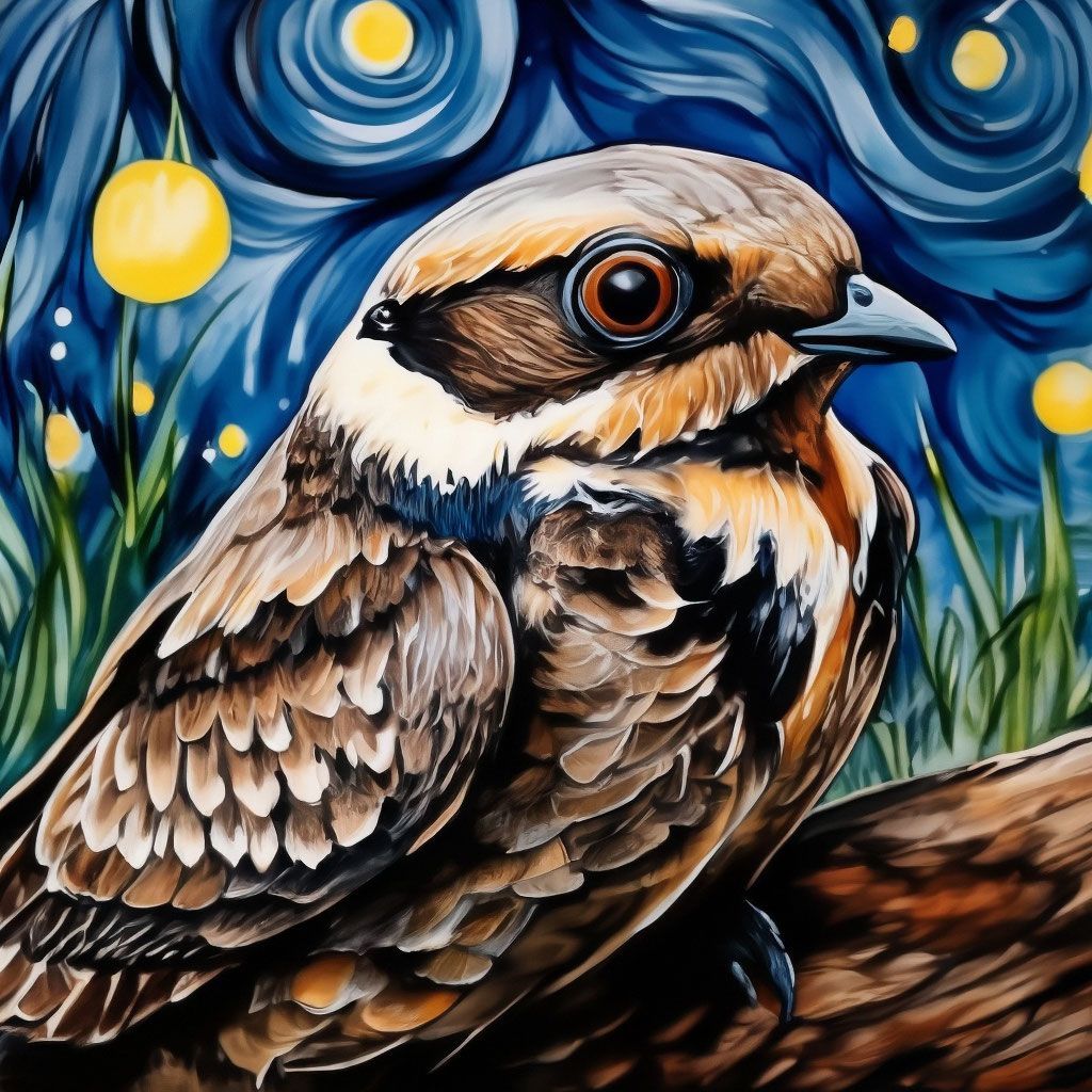"Starry Nightjar, drawing, wet watercolor" — image created in Shedevrum