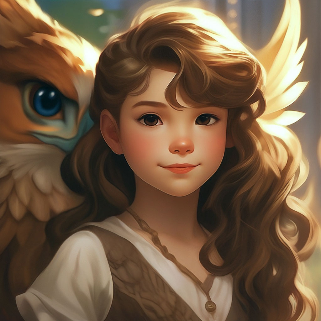 "Griffin girl, brown-haired," — image created in Shedevrum