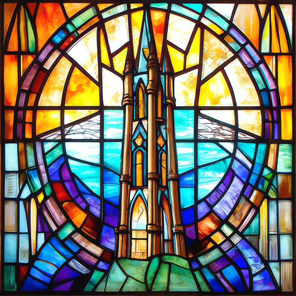 "Stained glass drawing of a lonely tower in the Gothic style" — image ...