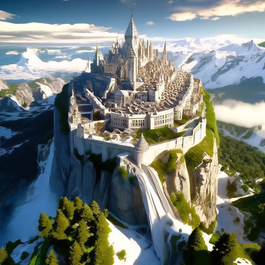 "Minas Tirith, Gondor, fabulous beautiful magnificent white city, rock ...