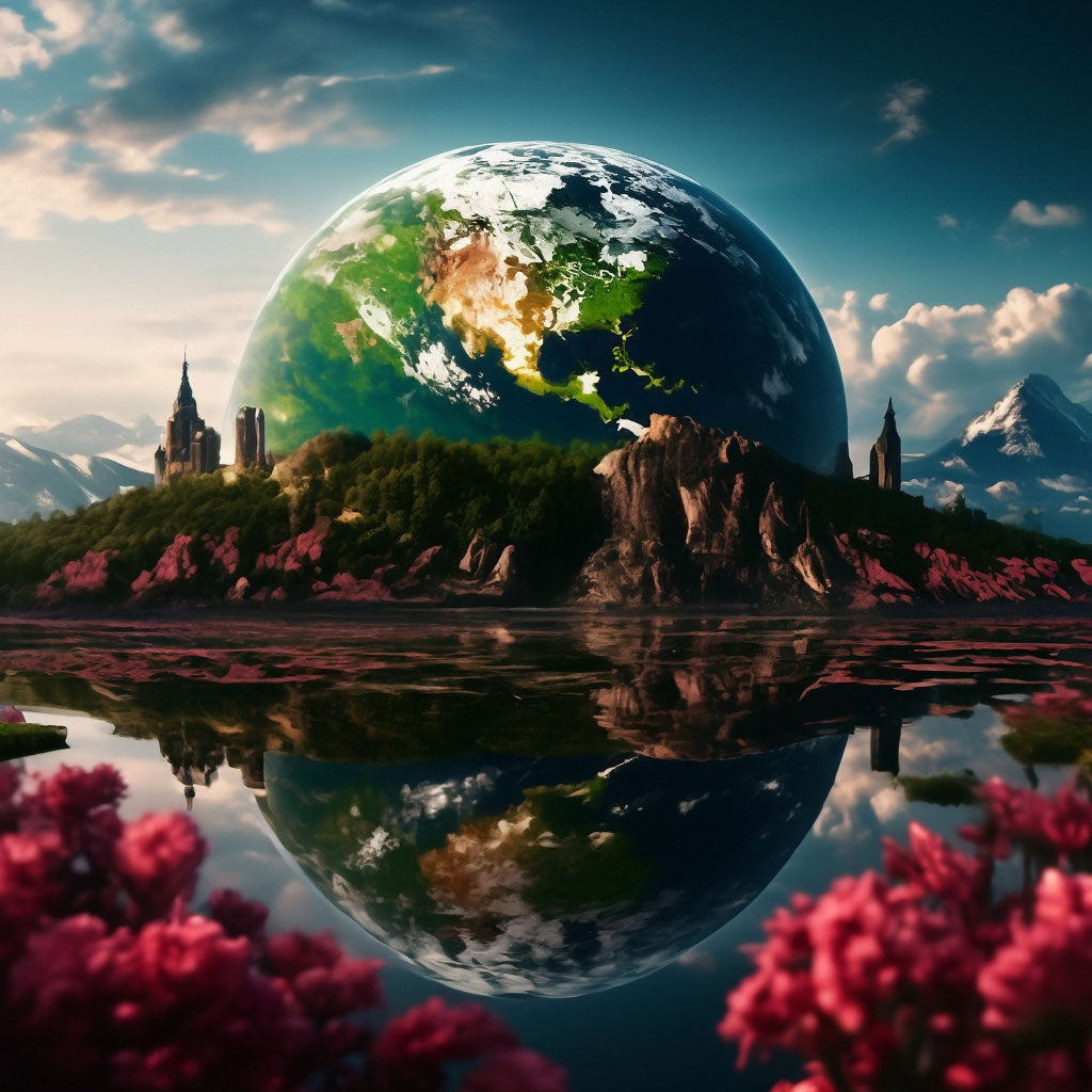 "Planet Earth after humanity, blooming, beautiful" — image created in ...