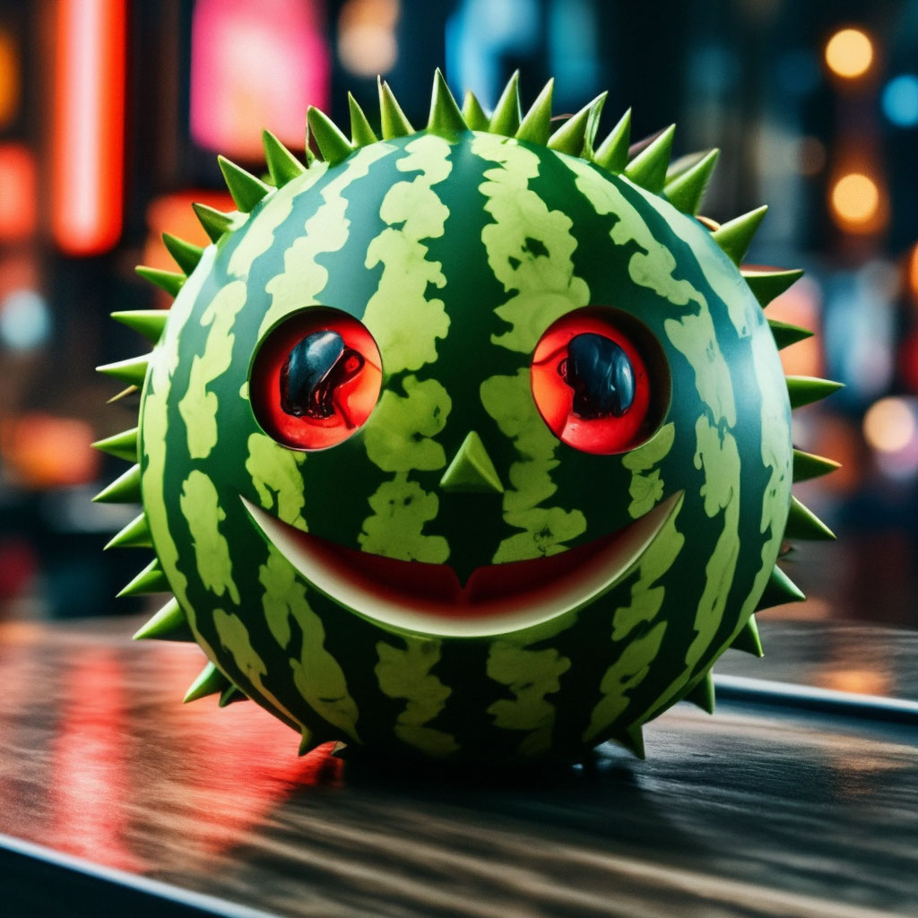 "Watermelon smiles, he has funny eyes" — image created in Shedevrum