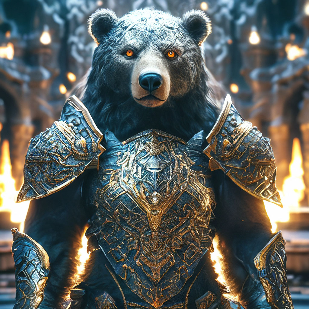 "Hyperrealism, beautiful anthropomorphic bear, black wool, full-length ...