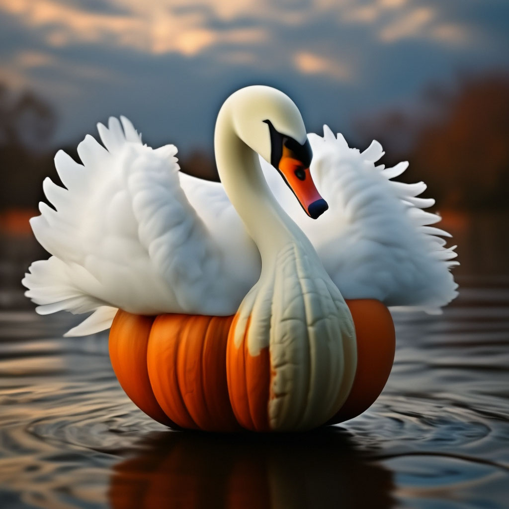 "Surrealism, hybrid pumpkin swan, Hyperrealism, mysticism ...