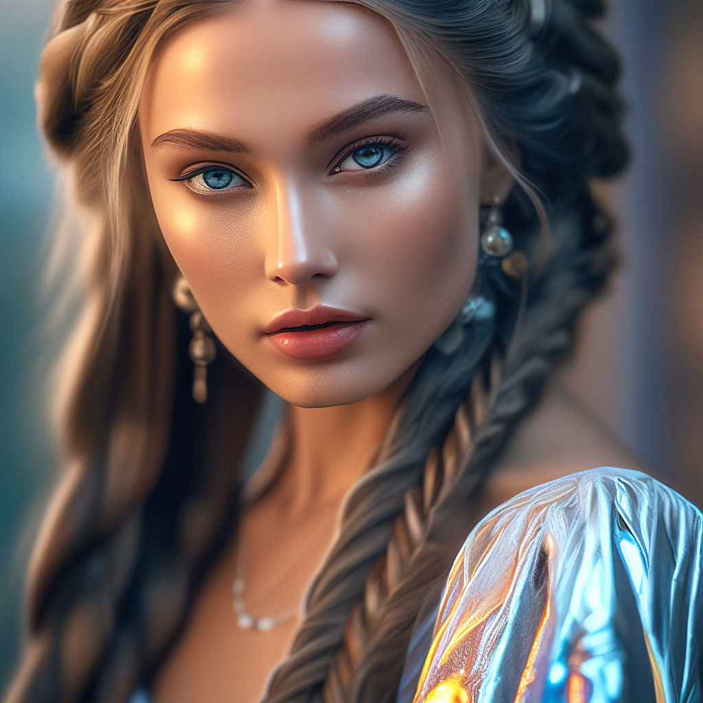 "Refined elegant girl, Slavic appearance, long lush braids, iridescent ...
