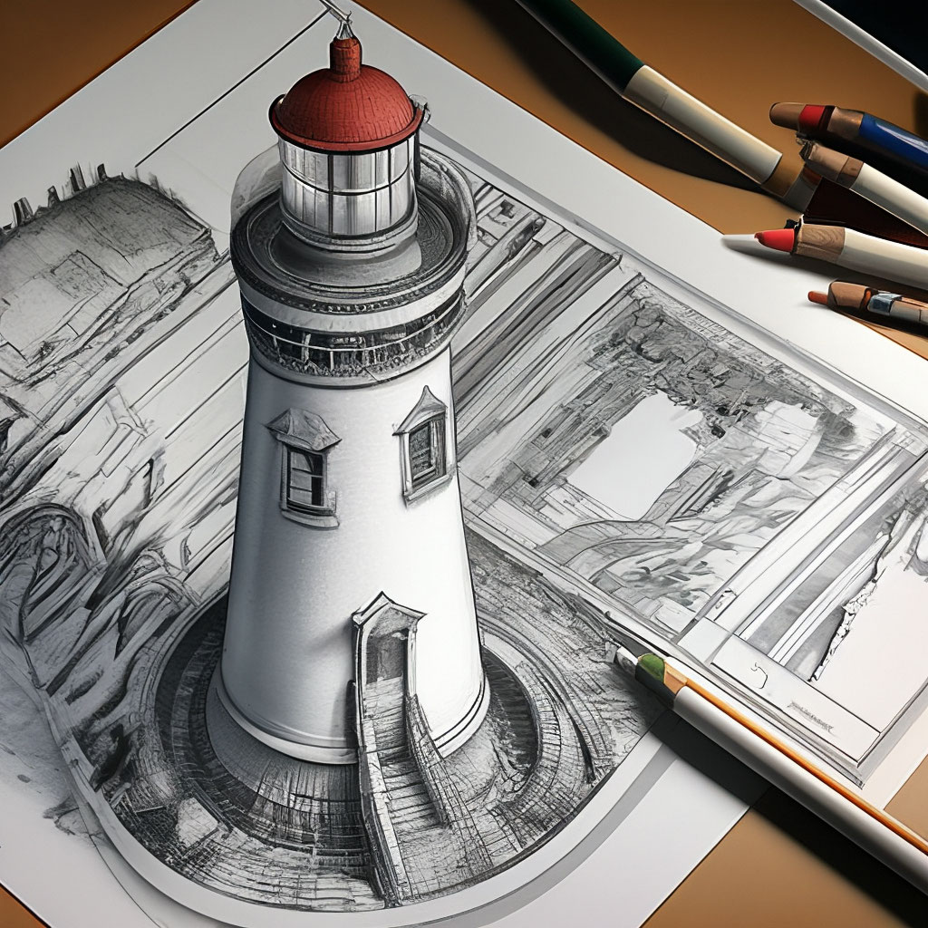 "Engineering drawing of the lighthouse, drawing details, beautiful ...