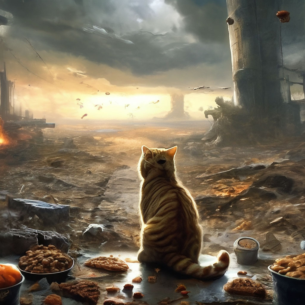 "A world for a cat with his favorite treats" — image created in Shedevrum