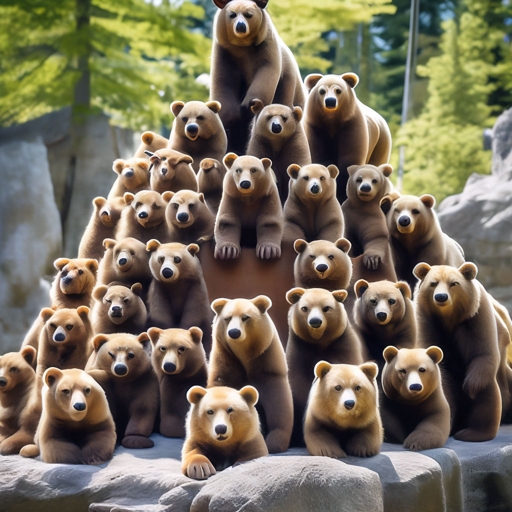 "Pyramid of bears" — image created in Shedevrum