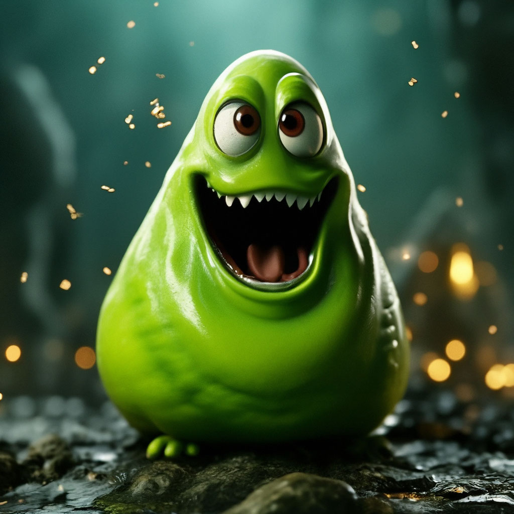 "Green slug,ghost, funny cartoon fat" — image created in Shedevrum