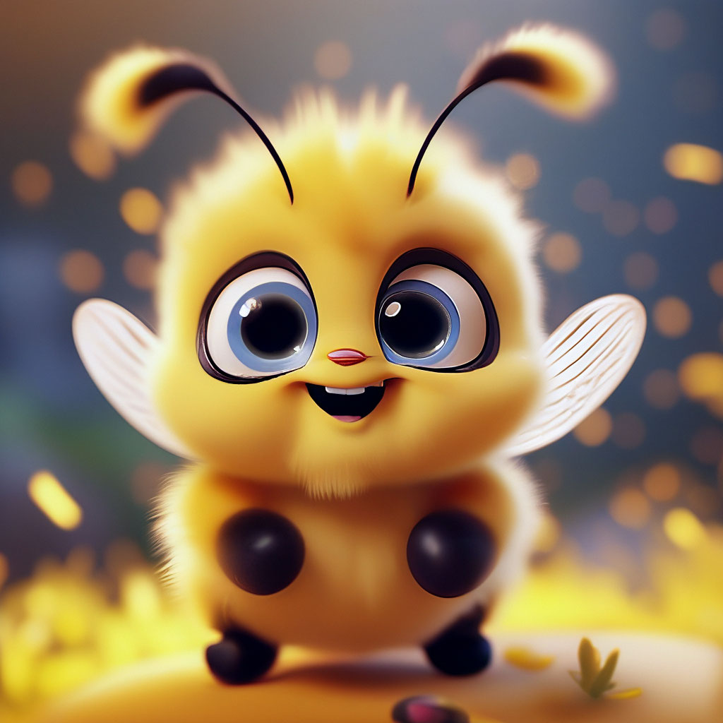 "Little cute fluffy beautiful funny bee" — image created in Shedevrum