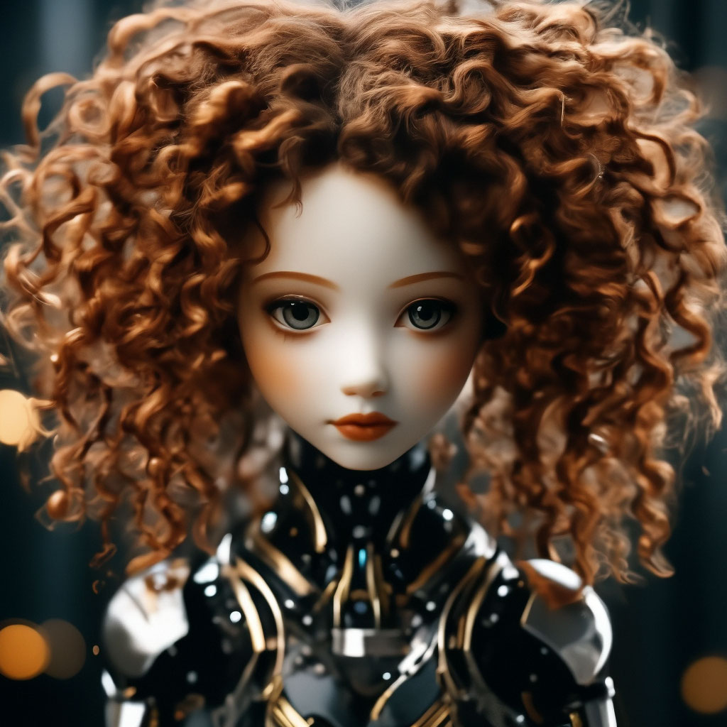 "Porcelain cyborg doll cute with curly hair" — image created in Shedevrum