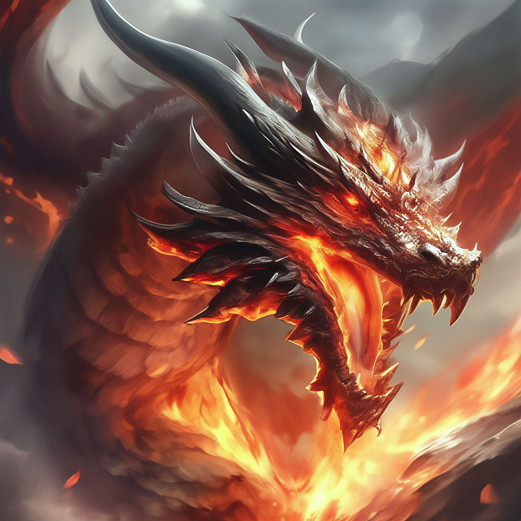 "Dragon with fire, strength and power" — image created in Shedevrum