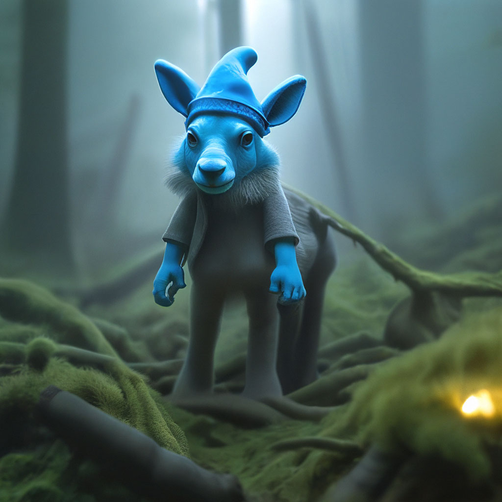 "Smurf in the form of a donkey in the forest" — image created in Shedevrum