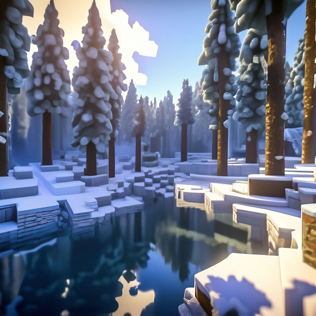 "Winter forest, realistic, in the style of minecraft" — image created ...