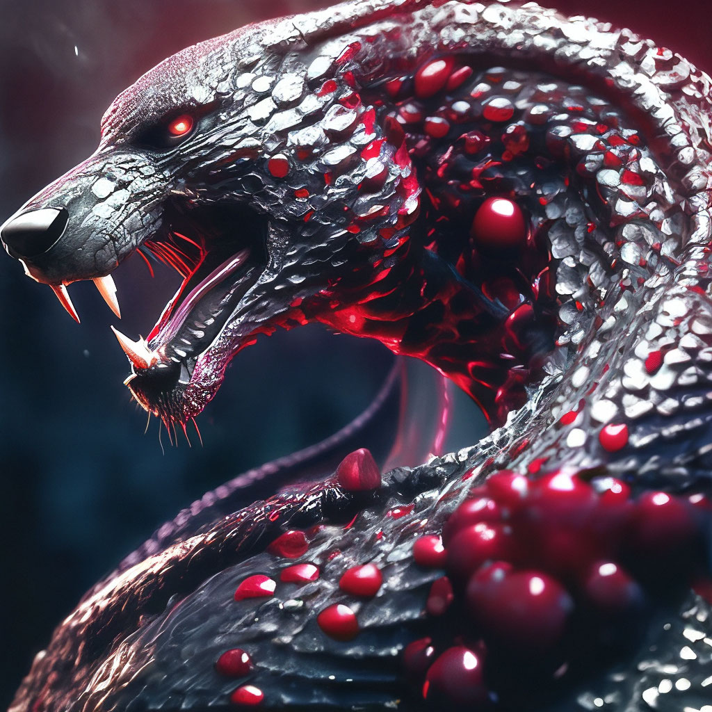 "Hybrid, wolf+snake symbiont, chitin, scales, snake tail, fractal ...