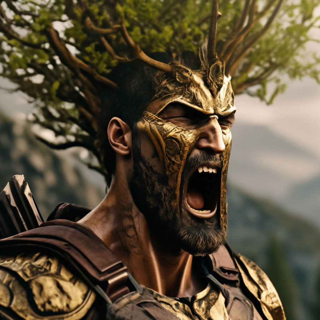 "The Spartan screams in the form of a …" — image created in Shedevrum