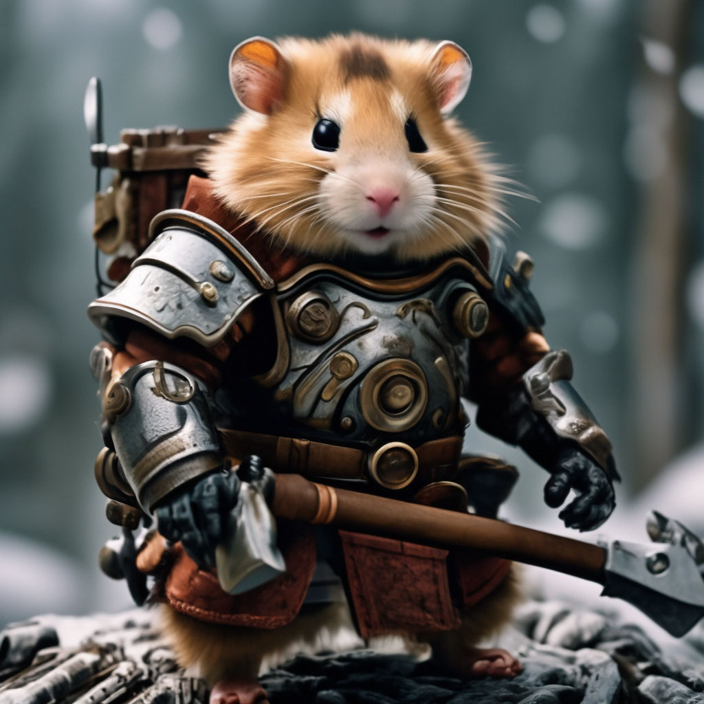 "A hamster in Viking armor and with an axe on his back" — image created ...